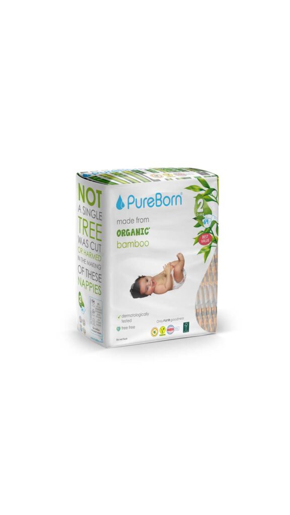 Pureborn Size 2 Double (3-6kg) - 64 Diapers • Yuehlia