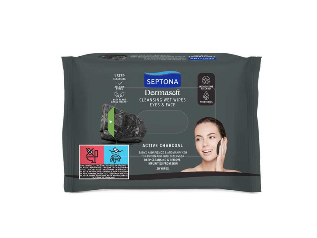 Septona Cleansing Wet Wipes Eyes & Face with Active Charcoal - 20 Wipes ...