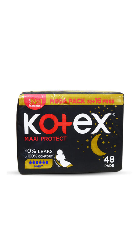 Kotex Maxi Protect Night Wings Unscented - 48 Pads (32+16 Free) Mega ...