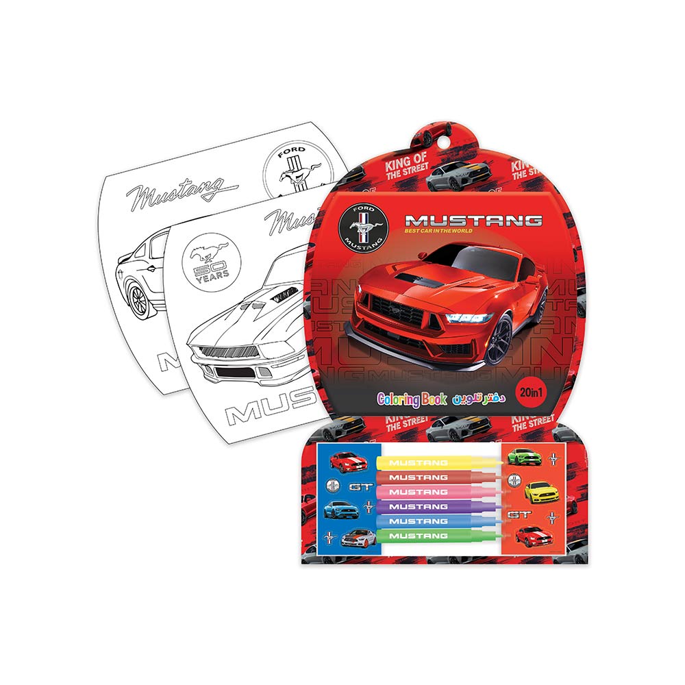 Coloring Book with 6 Markers & 2 Stickers - Mustang • Yuehlia Kuwait
